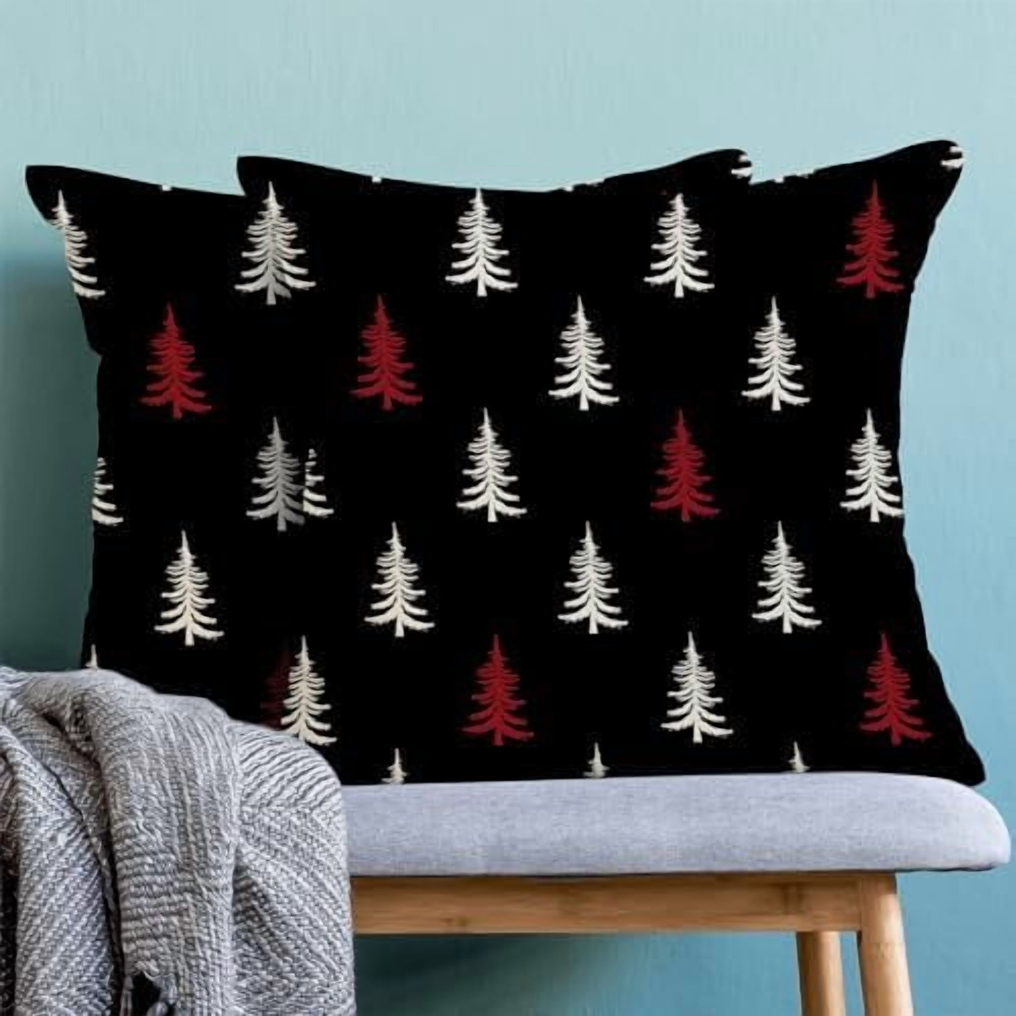 Christmas Pillow Covers 16x16 Inch Set of 2 Black Red Cream Christmas ...