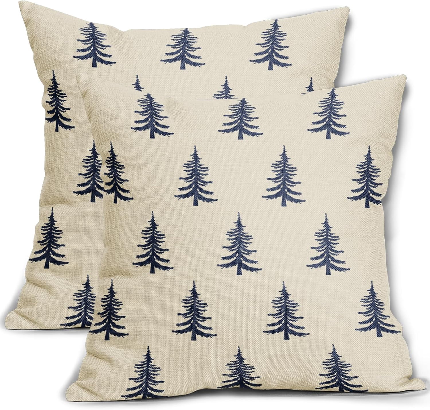 Christmas Pillow Covers 16x16 Inch Set of 2 Blue Xmas Tree Block Print ...