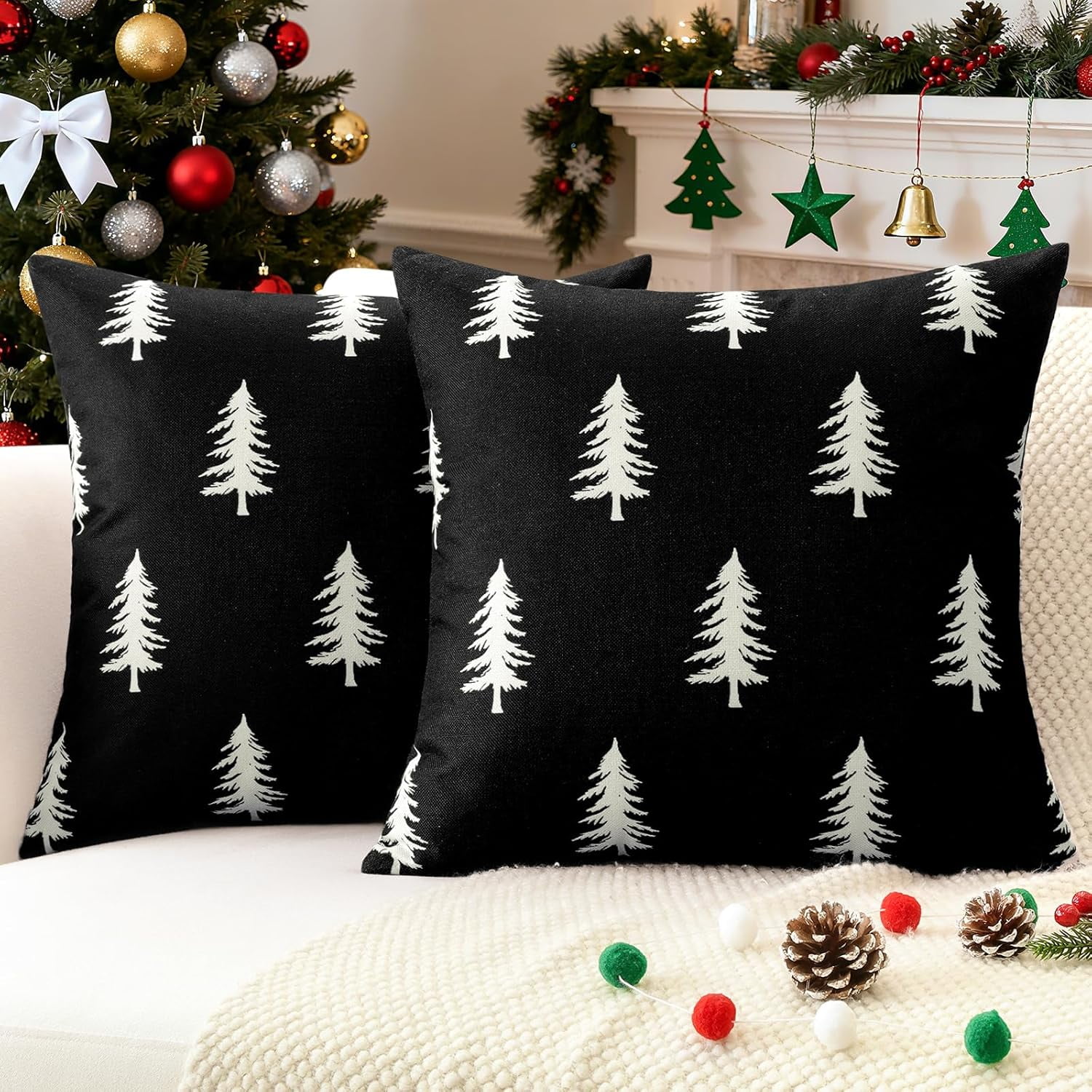 Christmas Pillow Covers 16x16 Inch Set of 2 Christmas Tree Double Sided ...