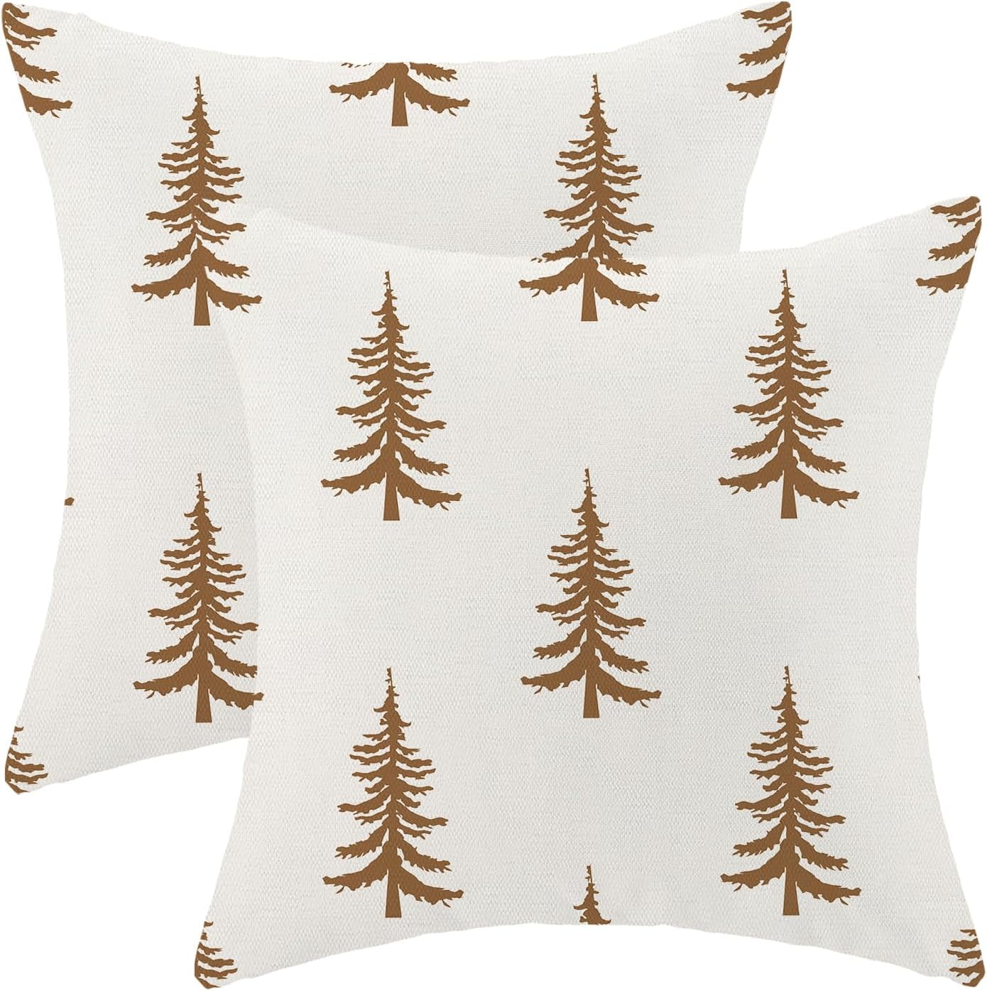 Christmas Pillow Covers 16x16 Inch Set of 2 Cream Brown Christmas Tree ...