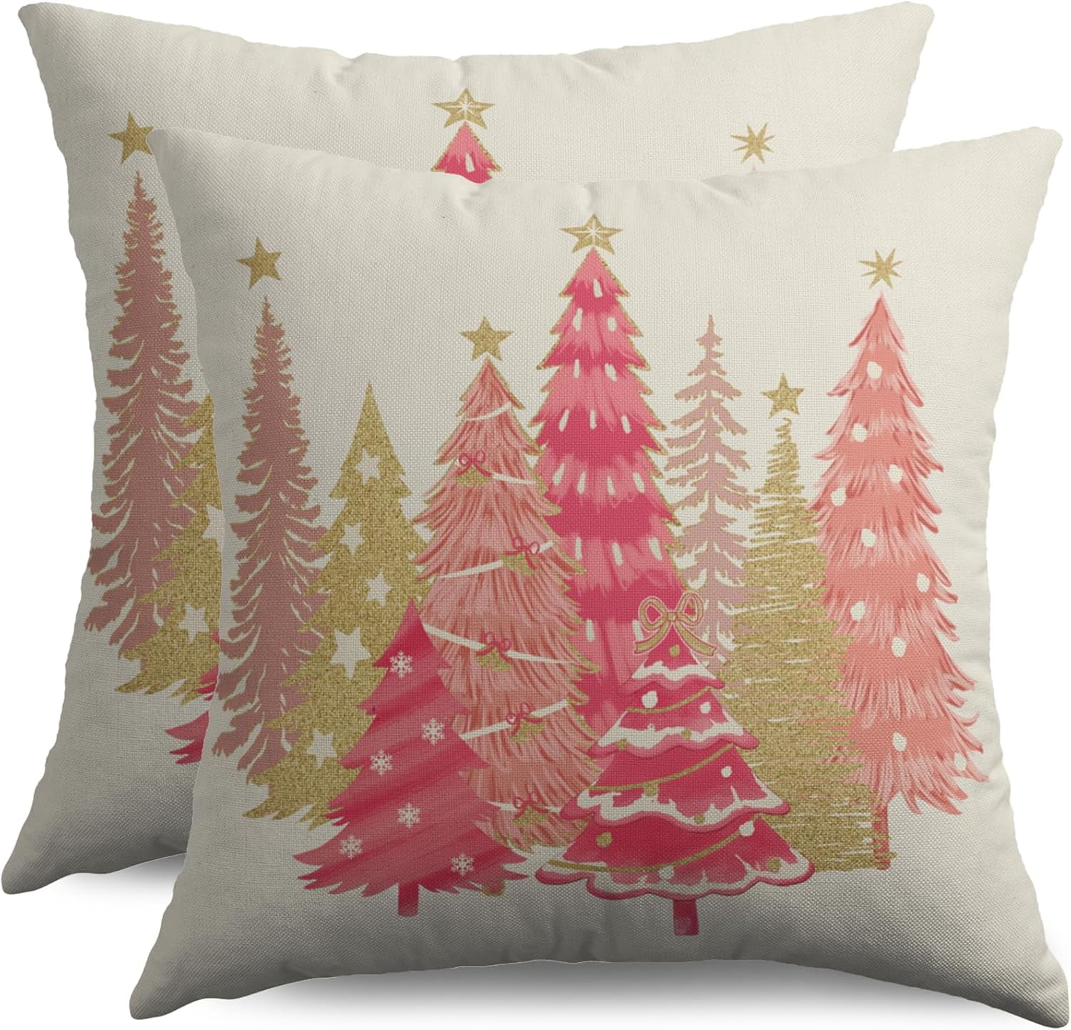 Christmas Pillow Covers 16x16 Inch Set of 2 Pink Gold Xmas Tree Print ...