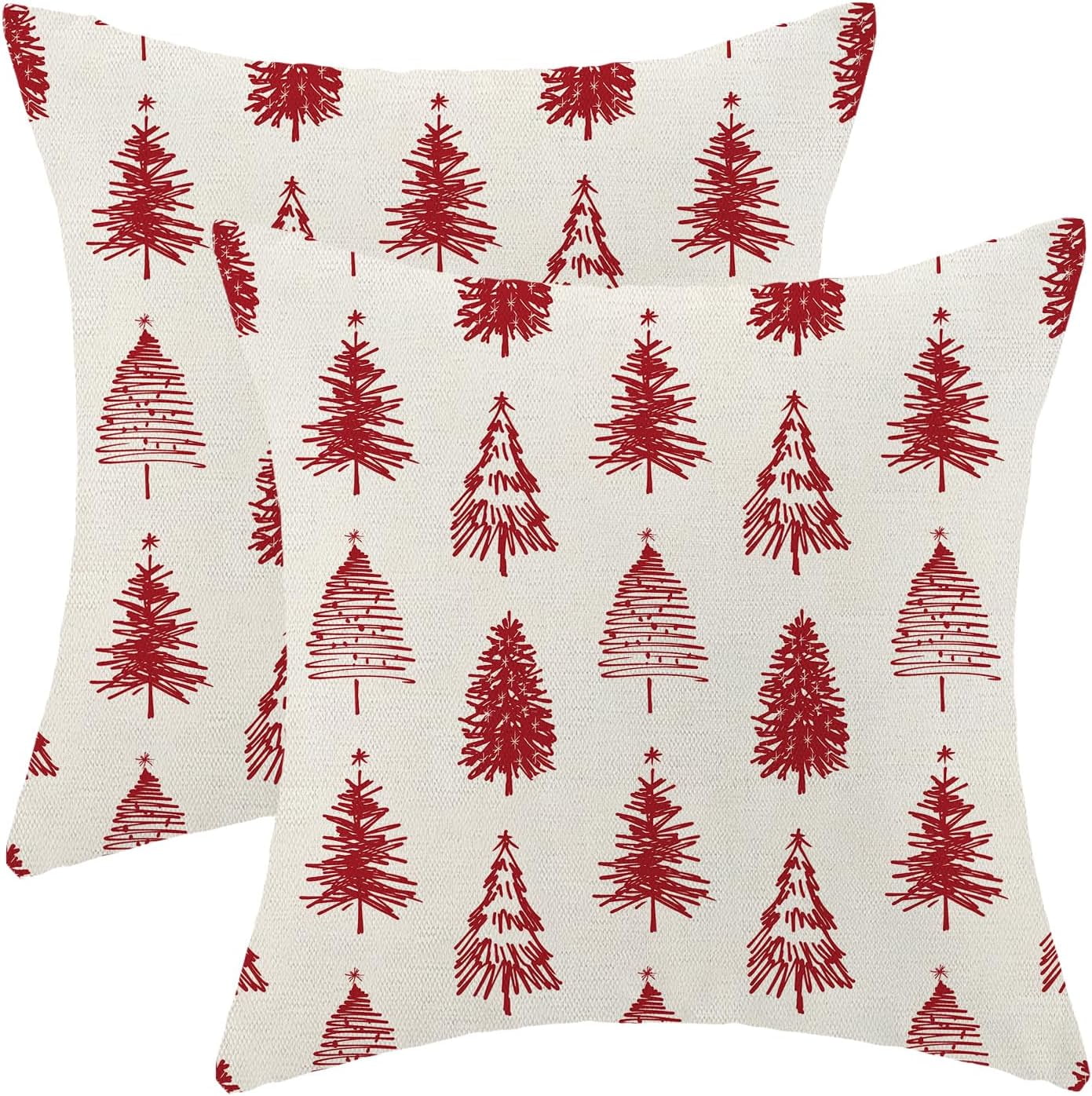 Christmas Pillow Covers 16x16 Inch Set of 2 Red Christmas Trees Throw ...
