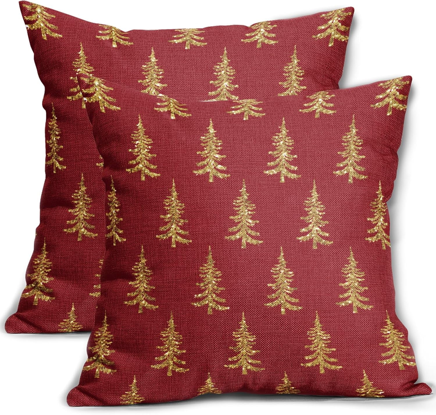Christmas Pillow Covers 16x16 Set of 2 Red Gold Xmas Tree Rustic Style ...