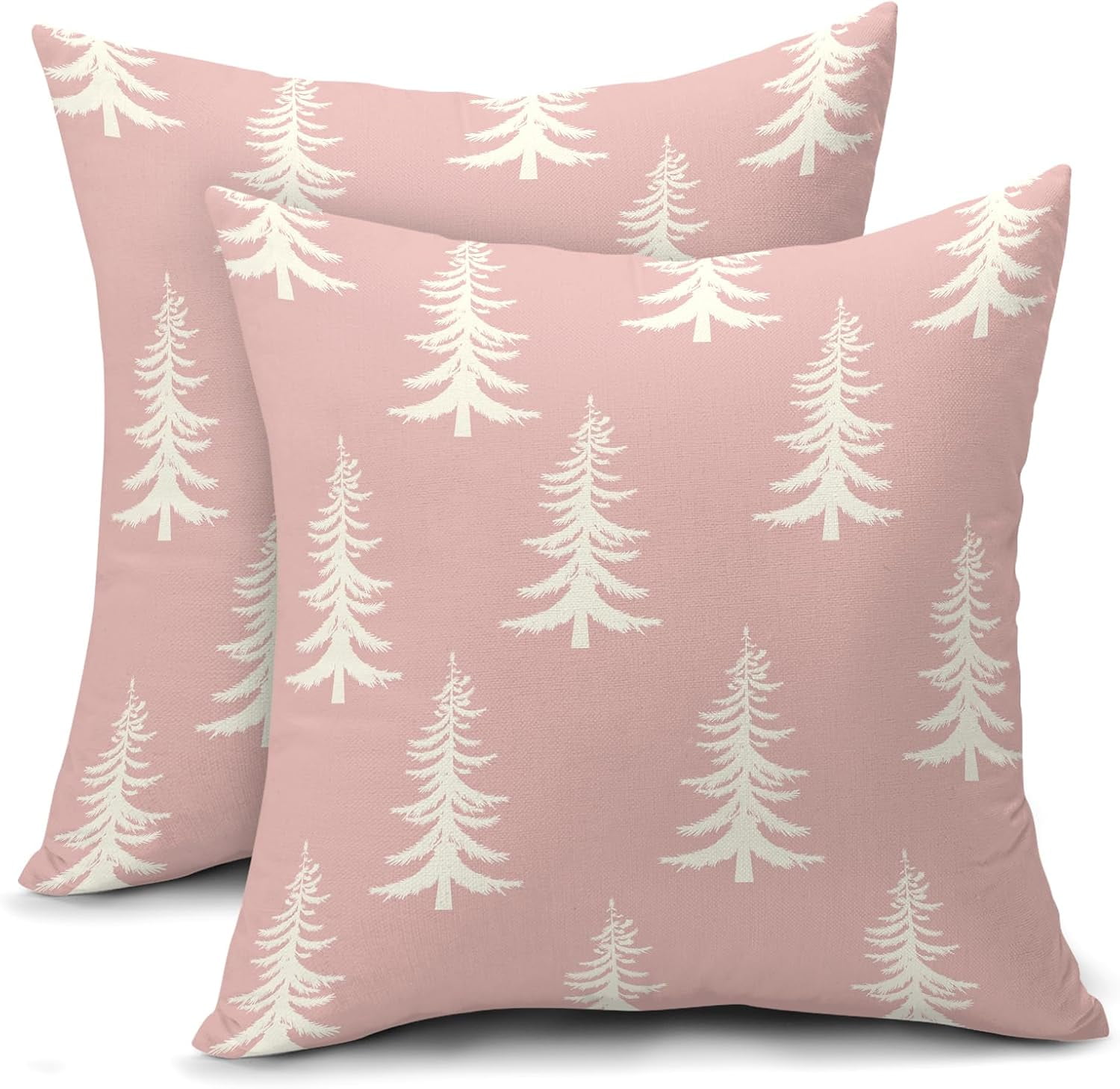 Christmas Pillow Covers 18X18 Inch Set of 2 Rustic Pink White Xmas Tree ...