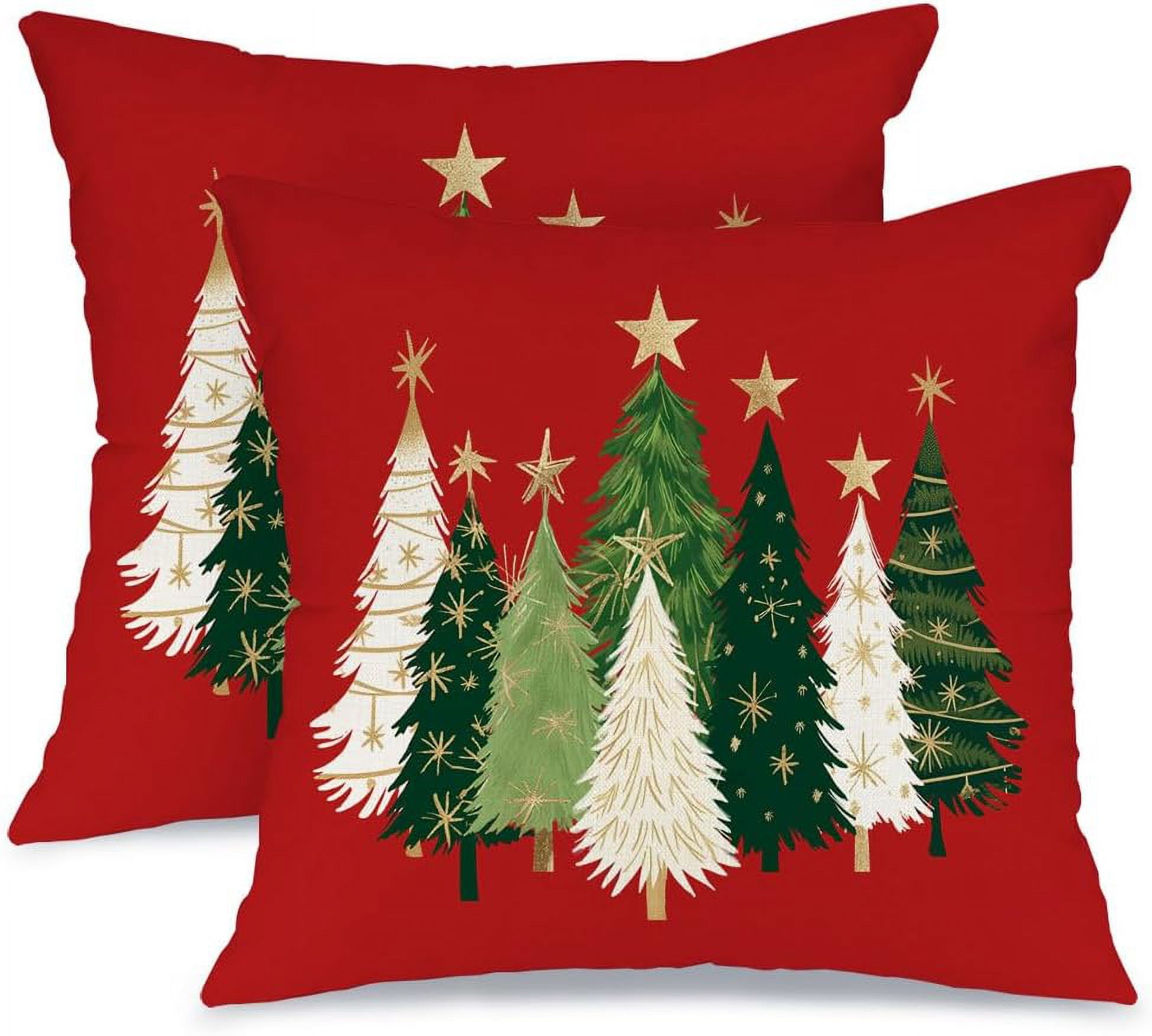 Christmas Pillow Covers 18X18 Set of 2,Watercolor Christmas Tree Stars ...