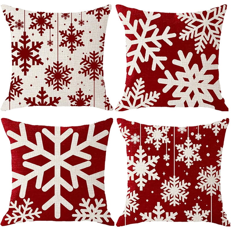 Christmas Pillow Covers 18x18 Inch, Red White Snowflakes Decorative ...
