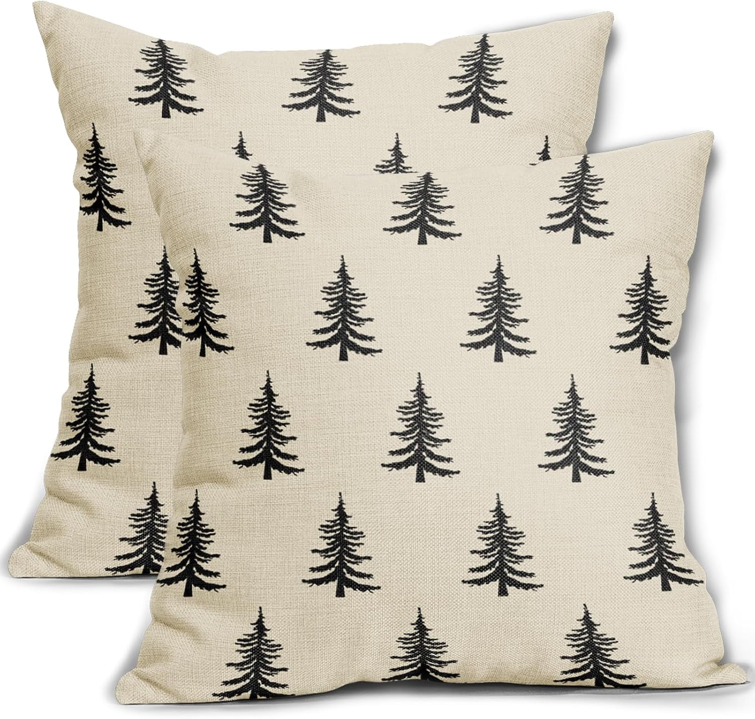 Christmas Pillow Covers 18x18 Inch Set of 2 Black Xmas Tree Block Print ...