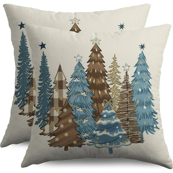 Christmas Pillow Covers 18x18 Inch Set of 2 Blue Brown Buffalo Plaid ...