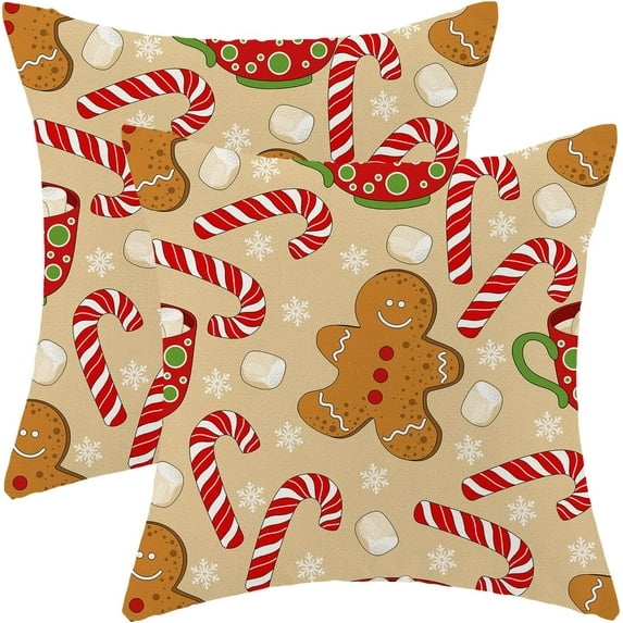 Christmas Pillow Covers 18x18 Inch Set of 2 Gingerbread Man Candy Cane ...