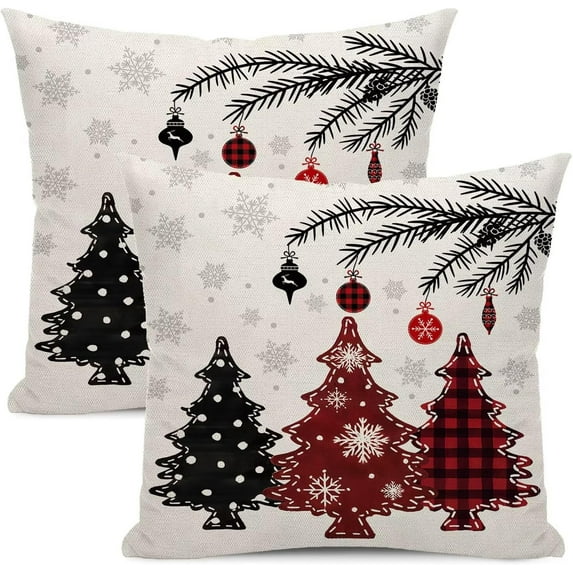 Christmas Pillow Covers 18x18 Inch Set of 2, Red Pine Trees Outdoor ...