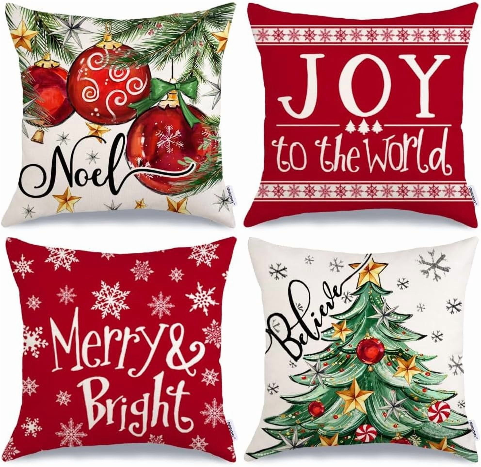 Christmas Pillow Covers 18x18 Inch Set of 4, Xmas Decorations Tree ...