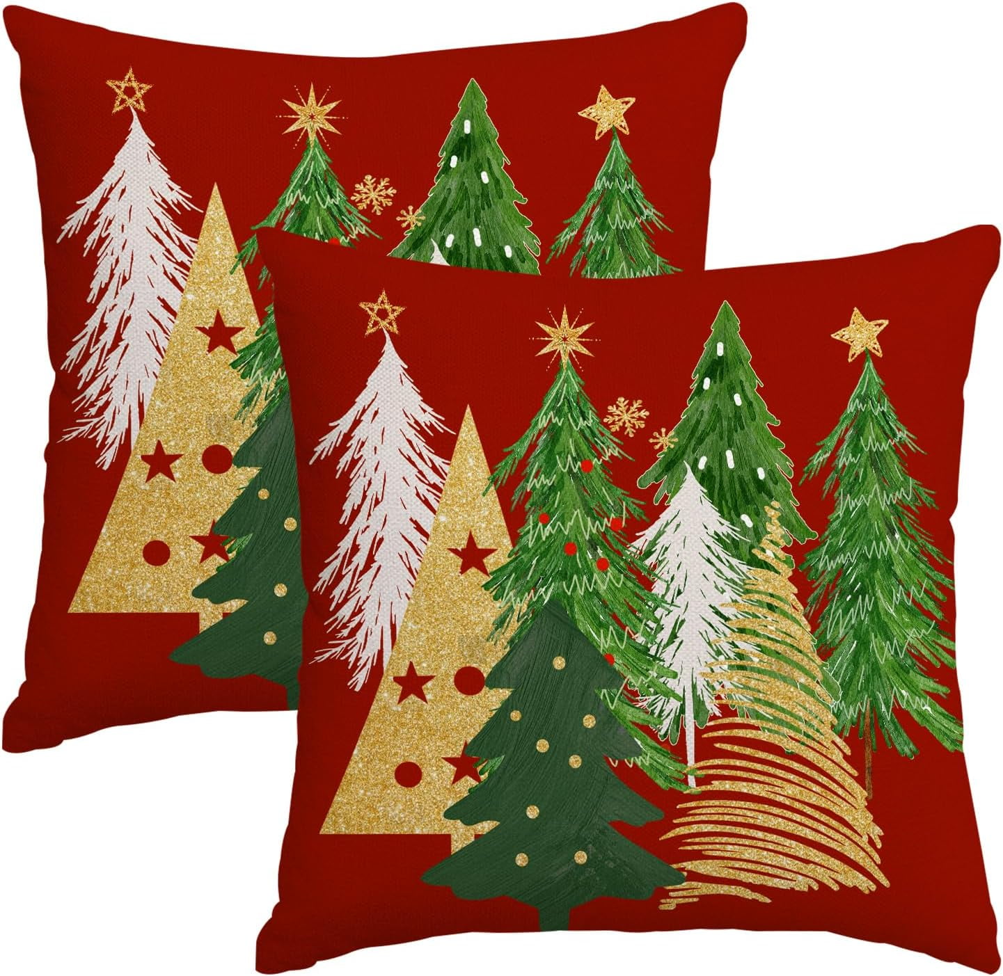 Christmas Pillow Covers 18x18 Inch Set of 2 Christmas Tree Red ...