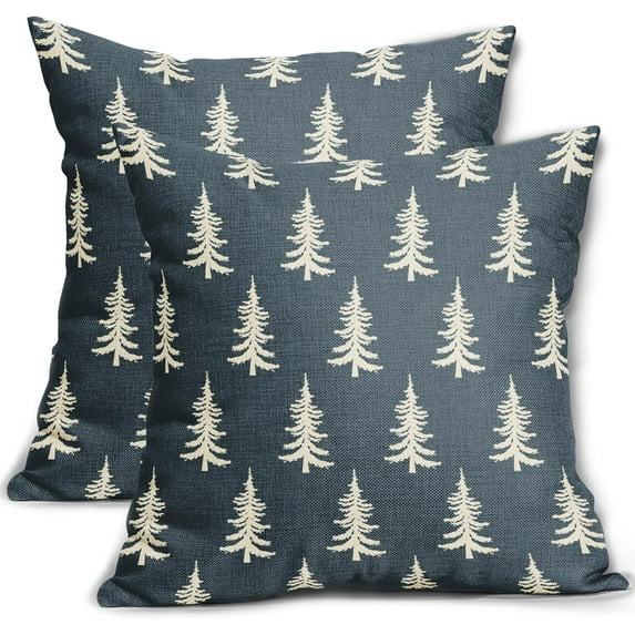 Christmas Pillow Covers 18x18 Set of 2 Dusty Blue Xmas Tree Rustic ...