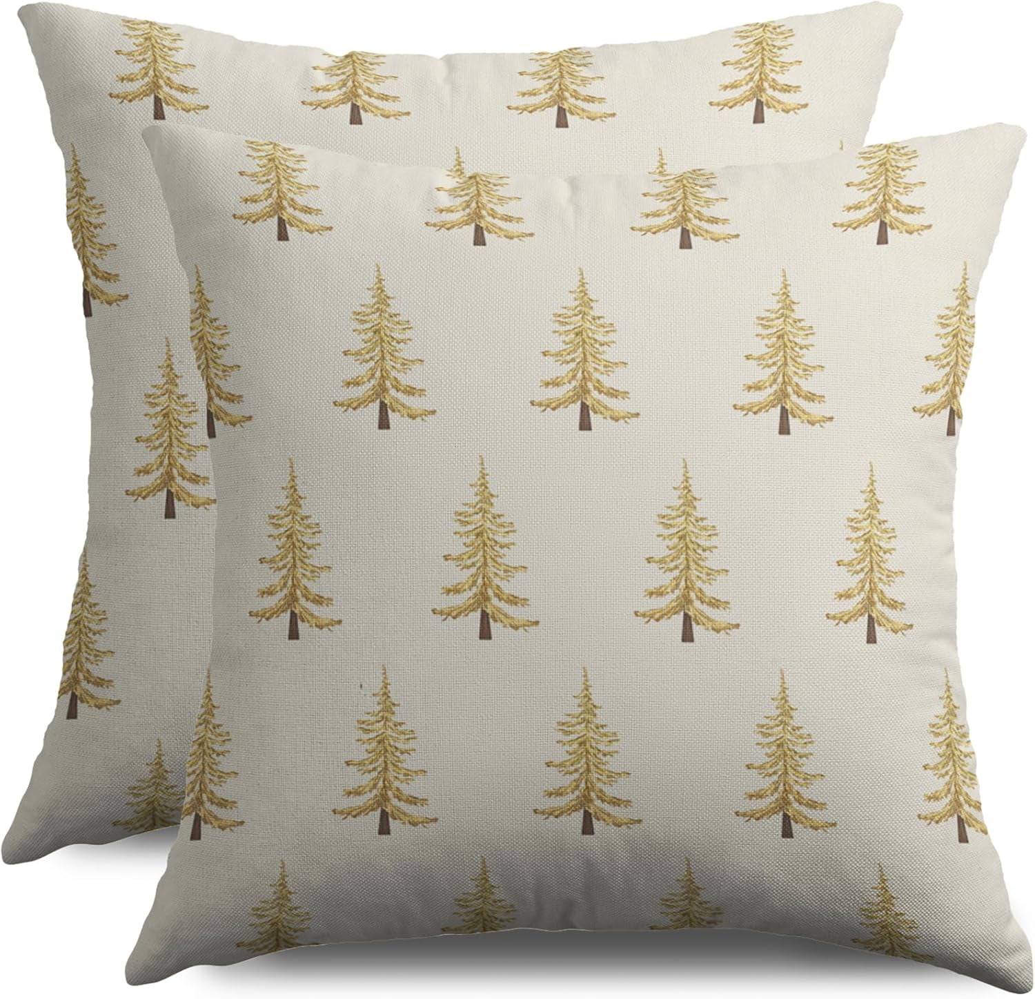 Christmas Pillow Covers 18x18 Set of 2, Gold Xmas Tree Decorative Throw ...