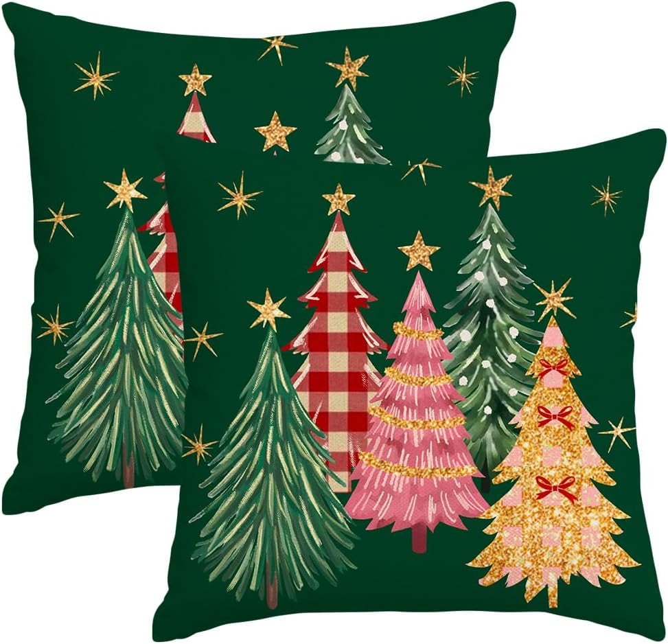Christmas Pillow Covers 18x18 Set of 2,Watercolor Buffalo Plaid Xmas ...