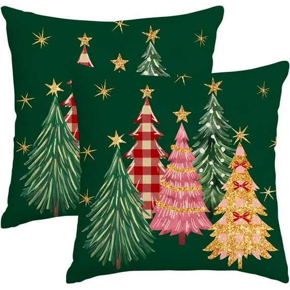Christmas Pillow Covers 18x18 Set of 2,Watercolor Buffalo Plaid Xmas ...