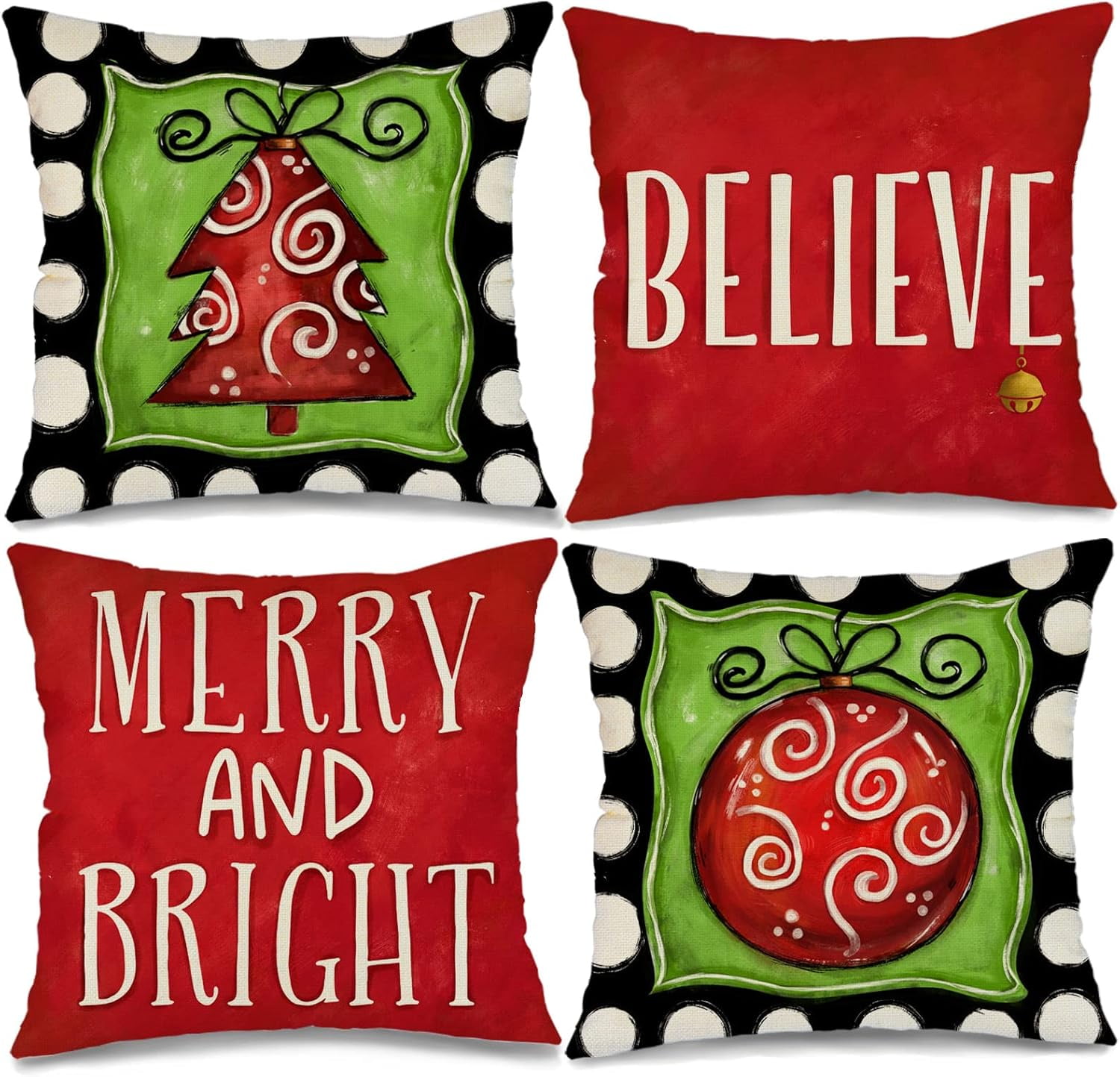 Christmas Pillow Covers 18x18 Set of 4 for Christmas Decorations Merry ...
