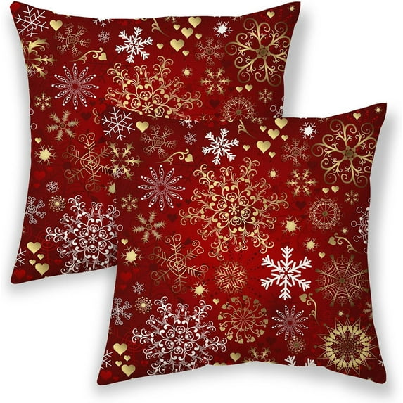 Christmas Pillow Covers 18x18, Xmas Gold White Red Snowflakes Throw ...