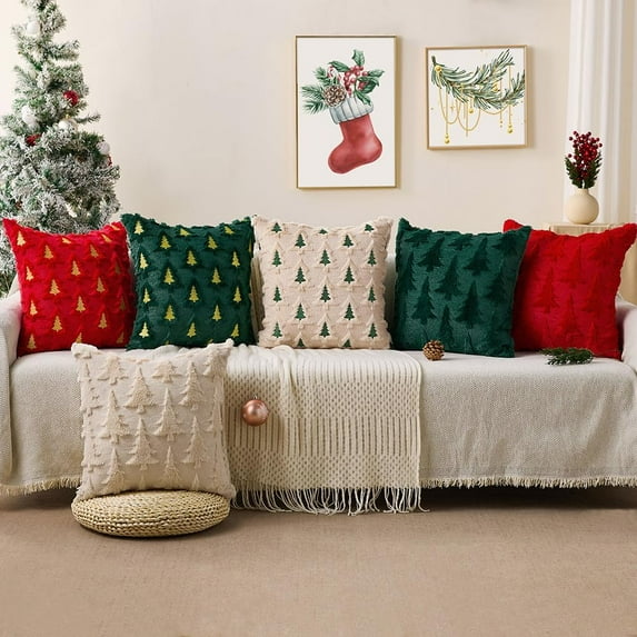 Christmas Pillow Covers 18x18 Xmas Tree Pillow Covers Soft Plush Faux ...