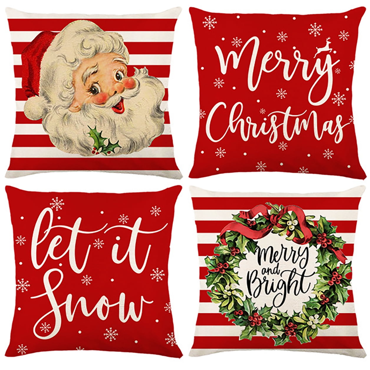 18x18'' Christmas Pillow Covers - Santa Merry Christmas Decorative Set ...