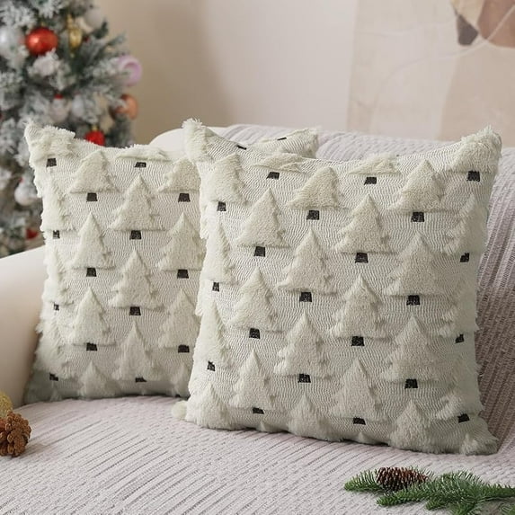 Christmas Pillow Covers 18x18 inch Set of 2 Xmas Decorations Soft Plush ...