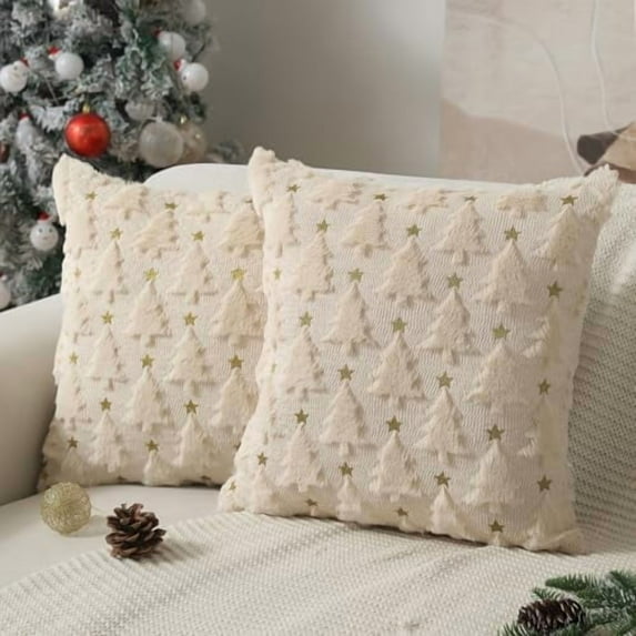Christmas Pillow Covers 20 x 20 inch Set of 2 Beige Christmas Tree ...