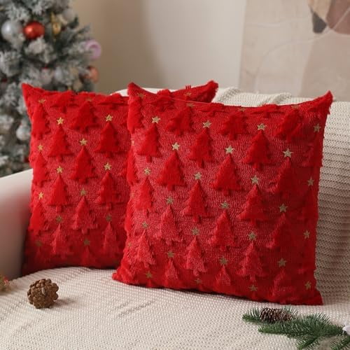 Christmas Pillow Covers 20 x 20 inch Set of 2 Red Christmas Tree Pillow ...
