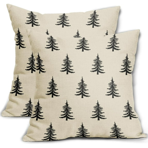 Christmas Pillow Covers 20x20 Inch Set of 2 Black Xmas Tree Block Print ...