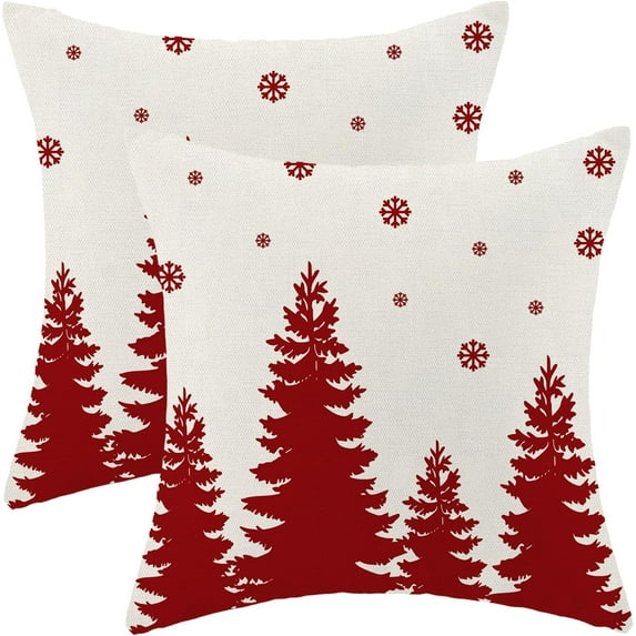 Christmas Pillow Covers 20x20 Inch Set of 2 Cream Red Christmas Tree ...