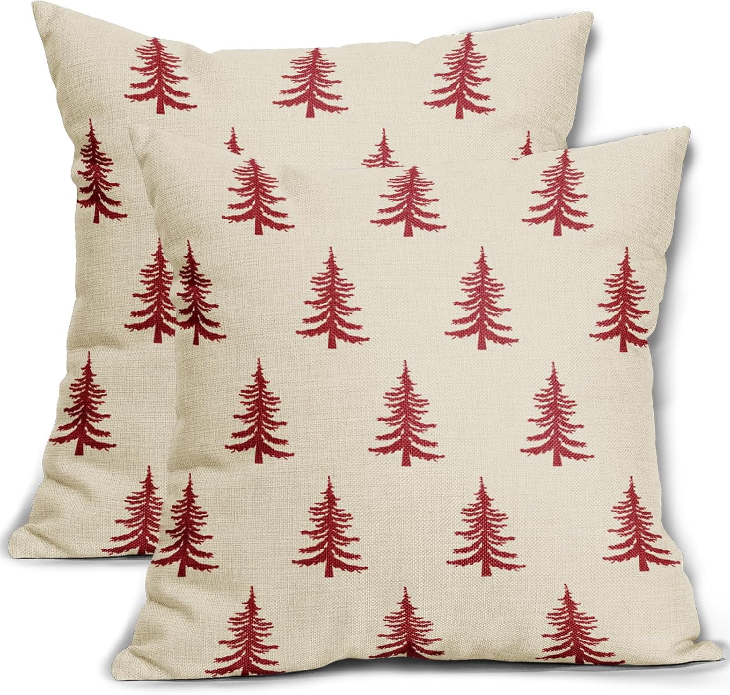 Christmas Pillow Covers 20x20 Inch Set of 2 Dark Red Xmas Tree Block ...