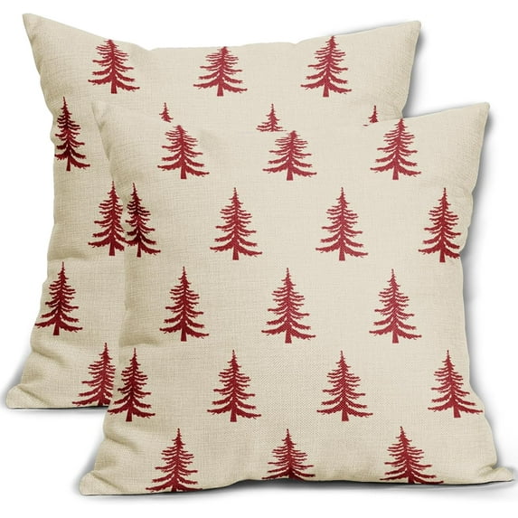 Christmas Pillow Covers 20x20 Inch Set of 2 Dark Red Xmas Tree Block ...
