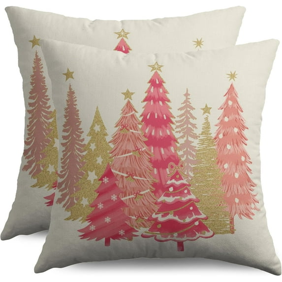 Christmas Pillow Covers 20x20 Inch Set of 2 Pink Gold Xmas Tree Print ...