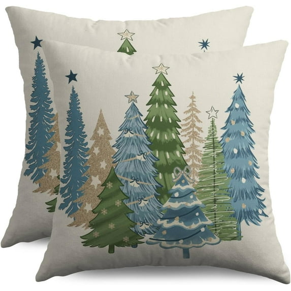 Christmas Pillow Covers 20x20 Inch Set of 2 Sage Green Blue Gold Xmas ...