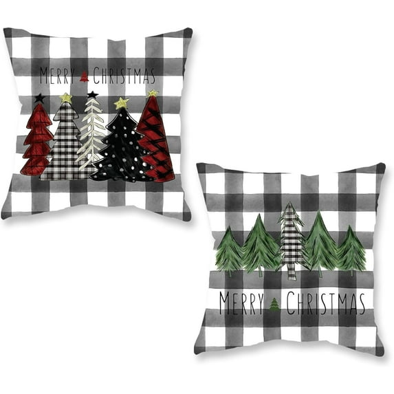 Christmas Pillow Covers 20x20 Inch Set of 2 Trees Red Black Green Black ...