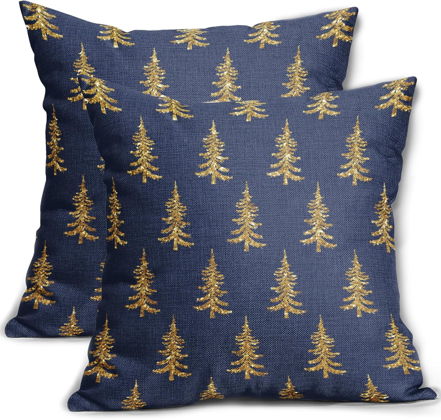 Christmas Pillow Covers 20x20 Set of 2 Blue Gold Xmas Tree Rustic Style ...
