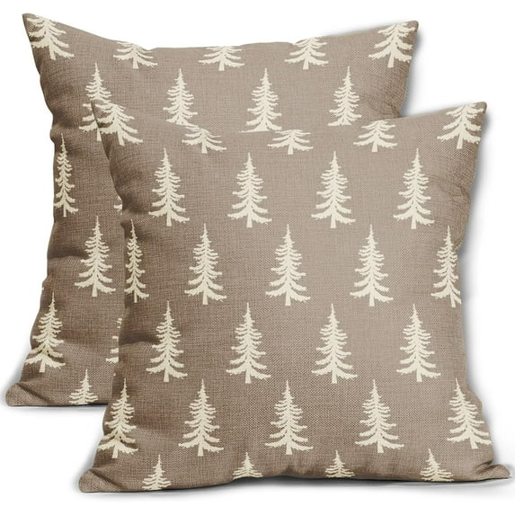 Christmas Pillow Covers 20x20 Set of 2 Light Brown Xmas Tree Rustic ...