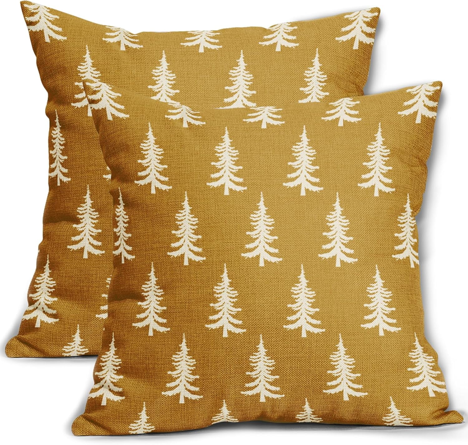 Christmas Pillow Covers 20x20 Set of 2 Mustard Yellow Xmas Tree Rustic ...