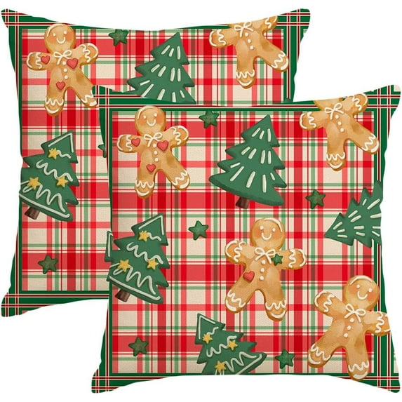 Christmas Pillow Covers 20x20 Set of 2,Xmas Gingerbread Buffalo Plaid ...