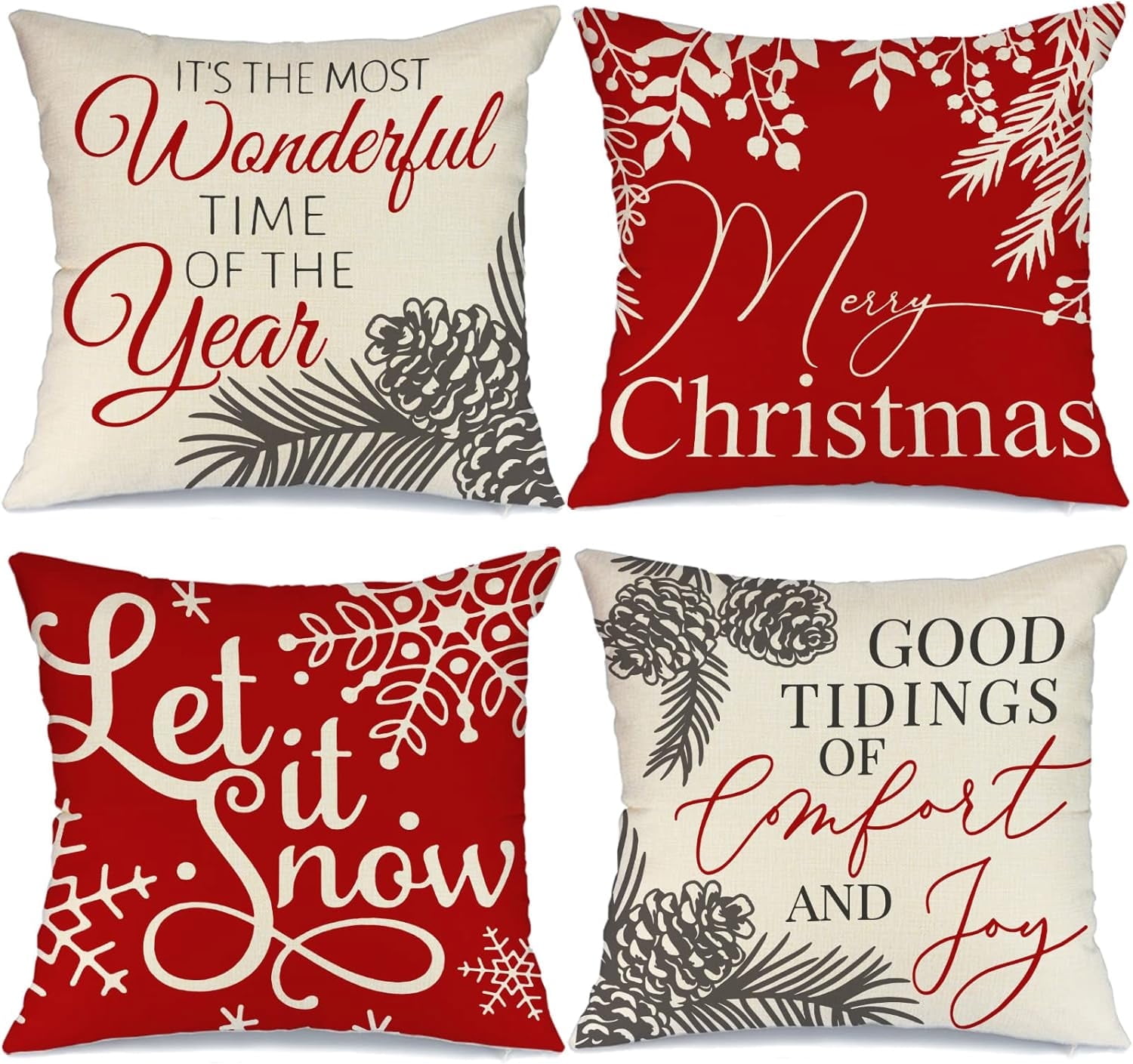 Christmas Pillow Covers 20x20 Set of 4 for Christmas Decorations Let it ...