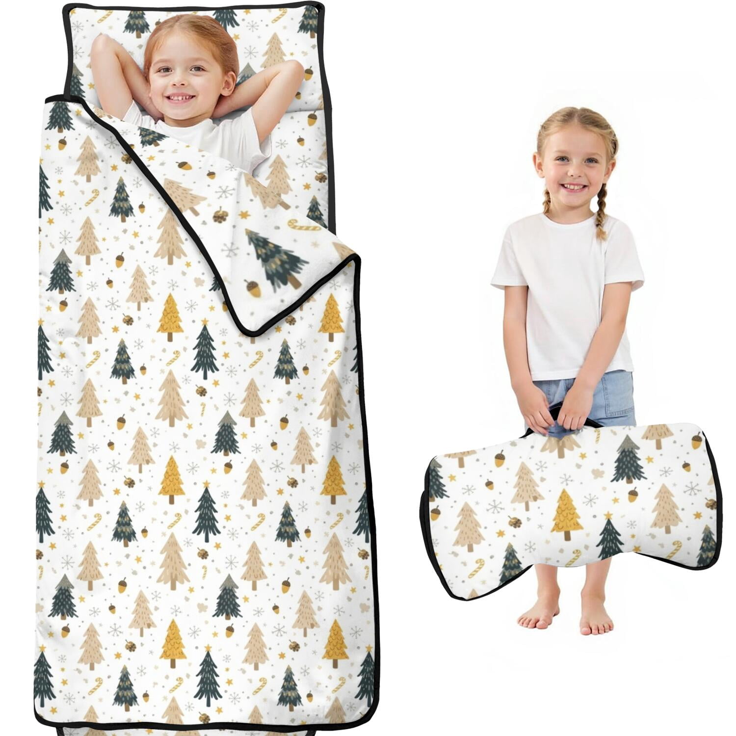 Christmas Pine Acorn Candy Cane Pattern Kids Nap Mat, Daycare Sleep Mat ...