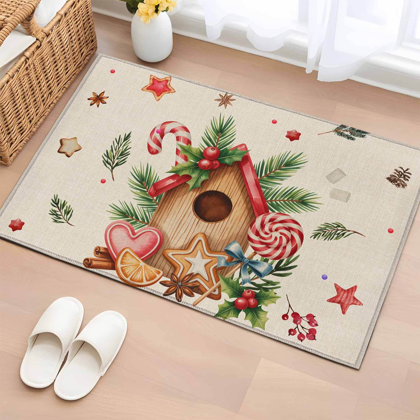 Christmas Pine Bathroom Rug Washable 2x3 Entryway Rug Non Slip Candy ...