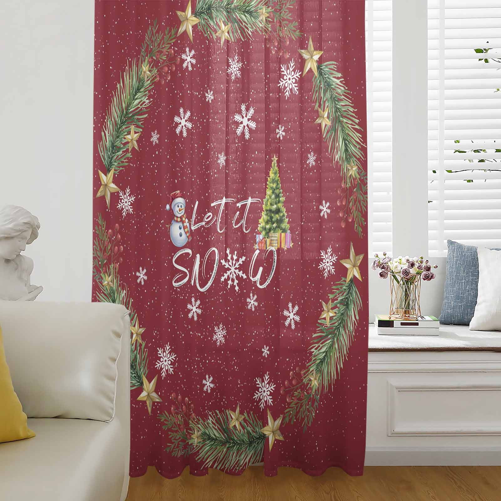 Christmas Pine Branches Semi Sheer Curtains Drapes for Living Room ...