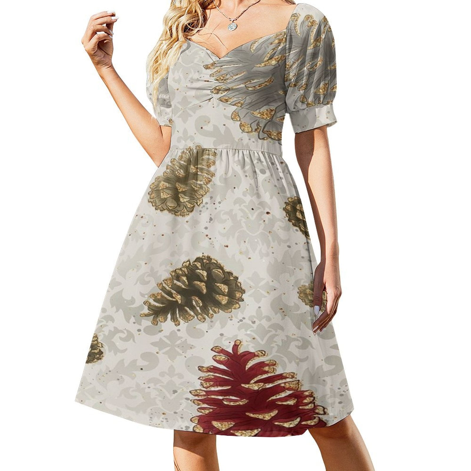 Christmas Pine Cone Short Sleeve Dress Clothes Women's Summer Dress Elegant Dress Daily Dresses ...