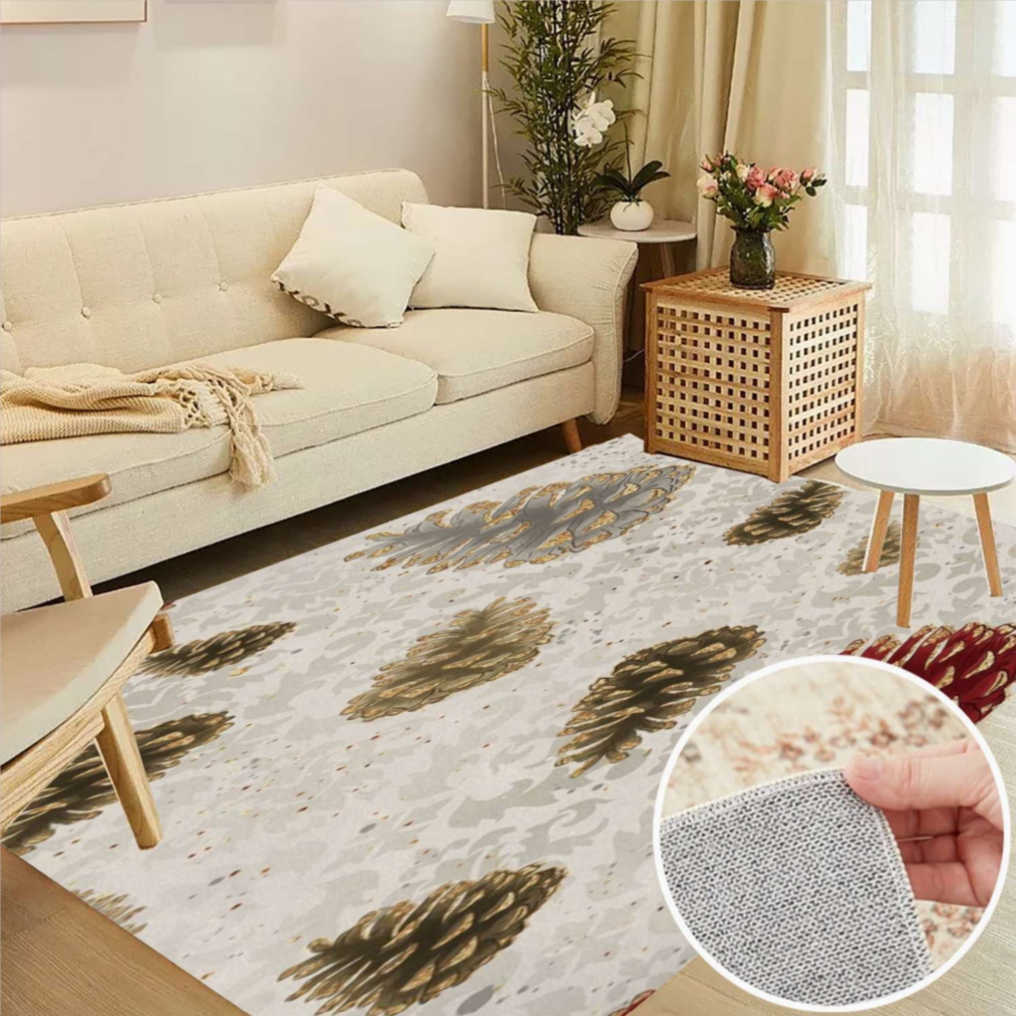 Christmas Pine Cone Soft Large Area Rugs Washable Rug With Non-Slip ...
