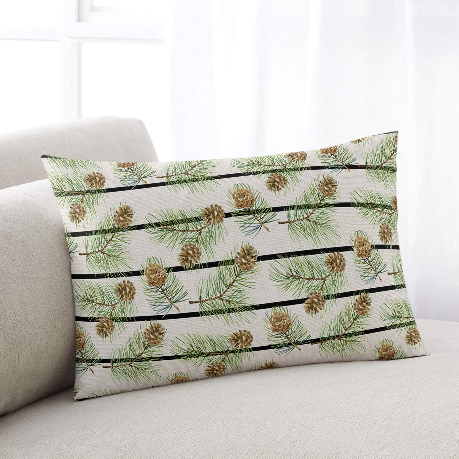 Christmas Pine Cone Throw Pillow Cover,Seasonal Pine Needle Botanical ...