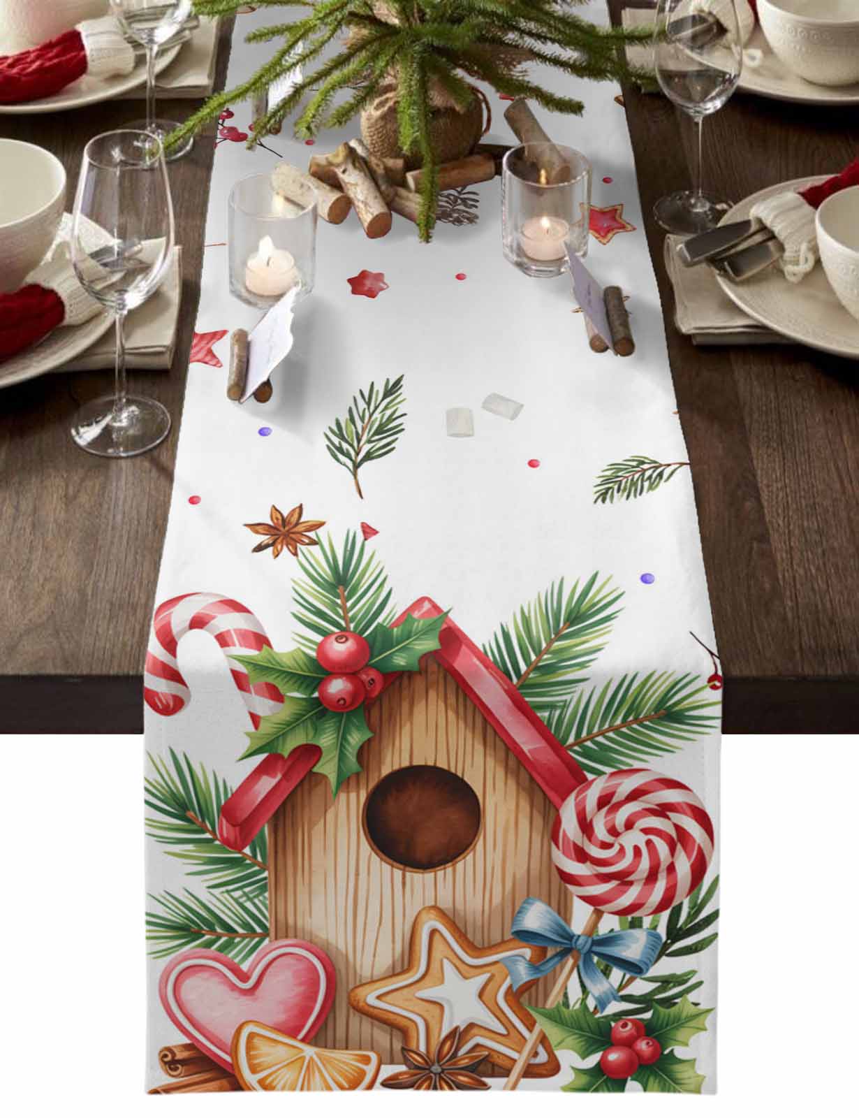Christmas Pine Cotton Linen Table Runner for Dining Kitchen, House ...