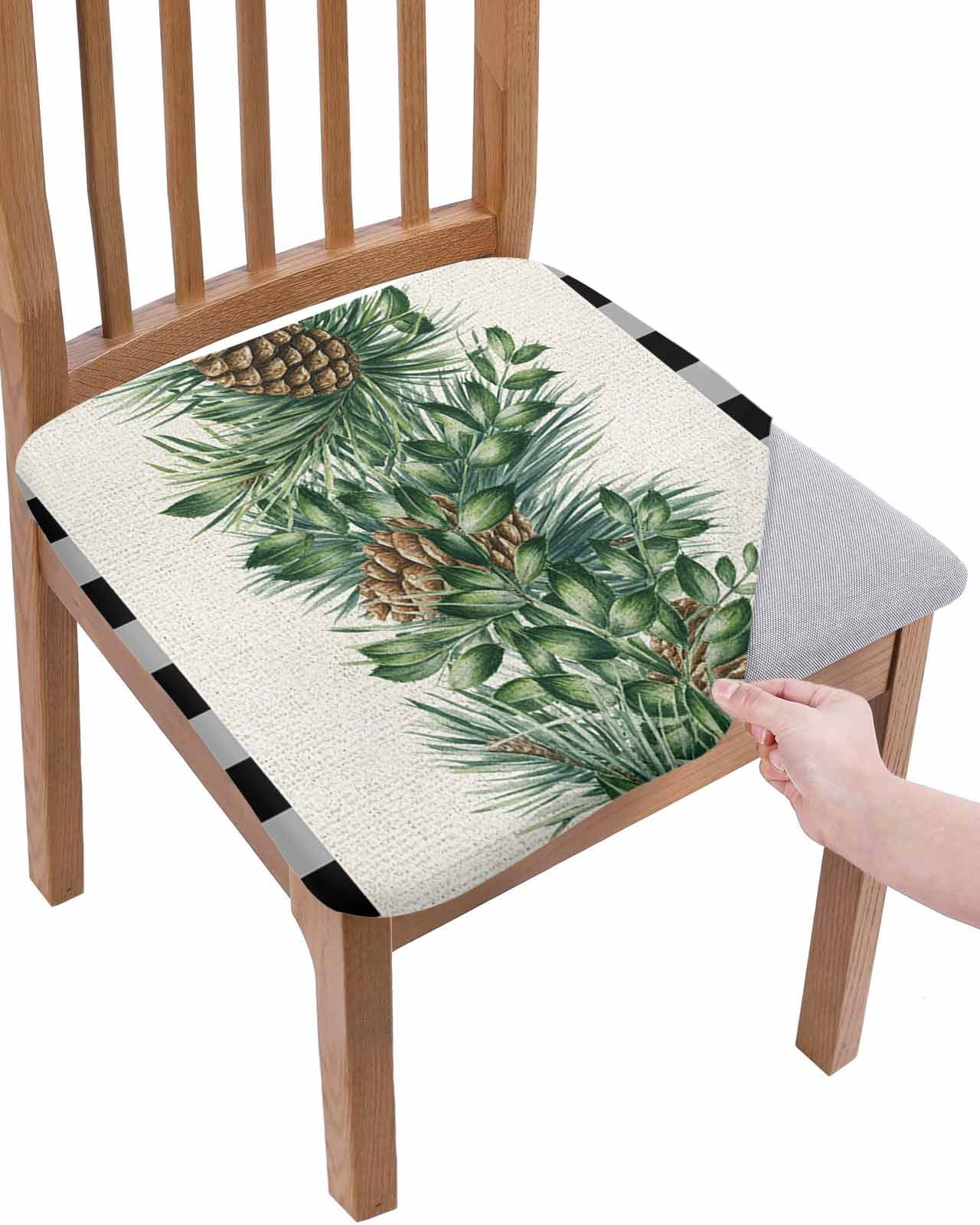 Christmas Pine Needle Chair Seat Covers for Dining Room Stretch Chair ...