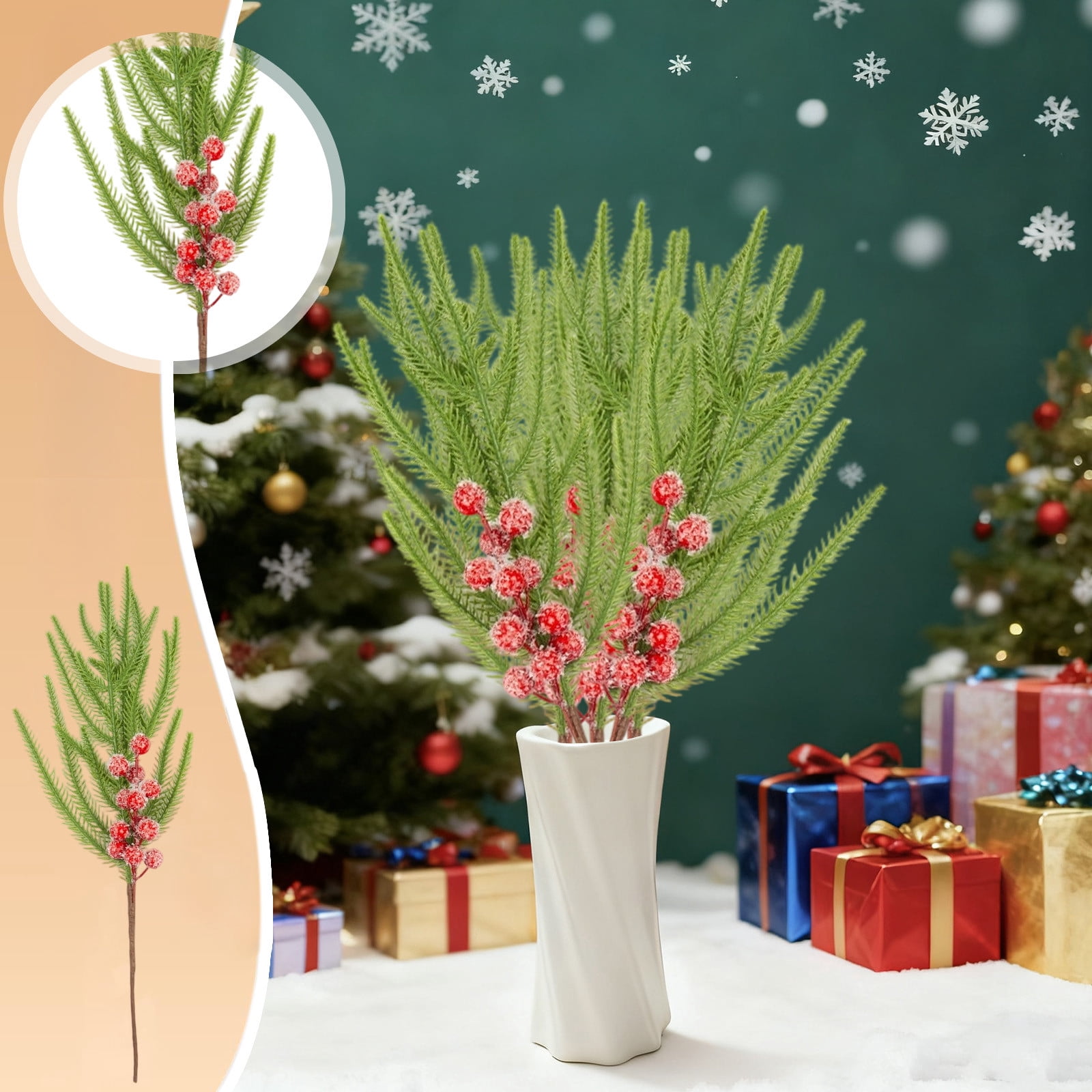 Christmas Pine Needle Greenery Cuttings - Red Berry & Pine Cone ...