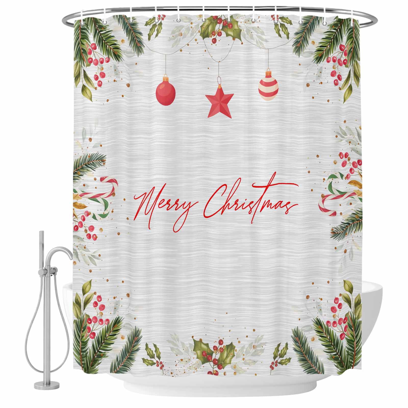 Christmas Pine Shower Curtain, Waterproof Shower Curtains for Bathroom ...