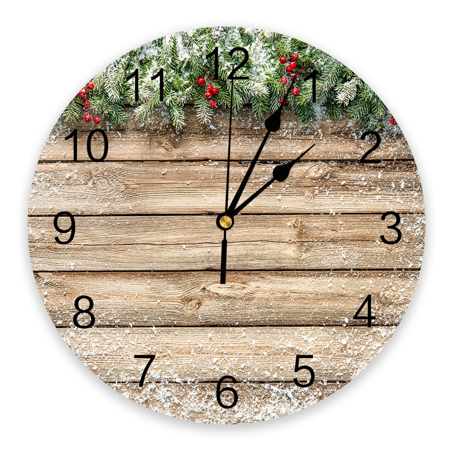 Christmas Pine Snowflake Round Wall Clock Modern Design Kitchen Hanging ...